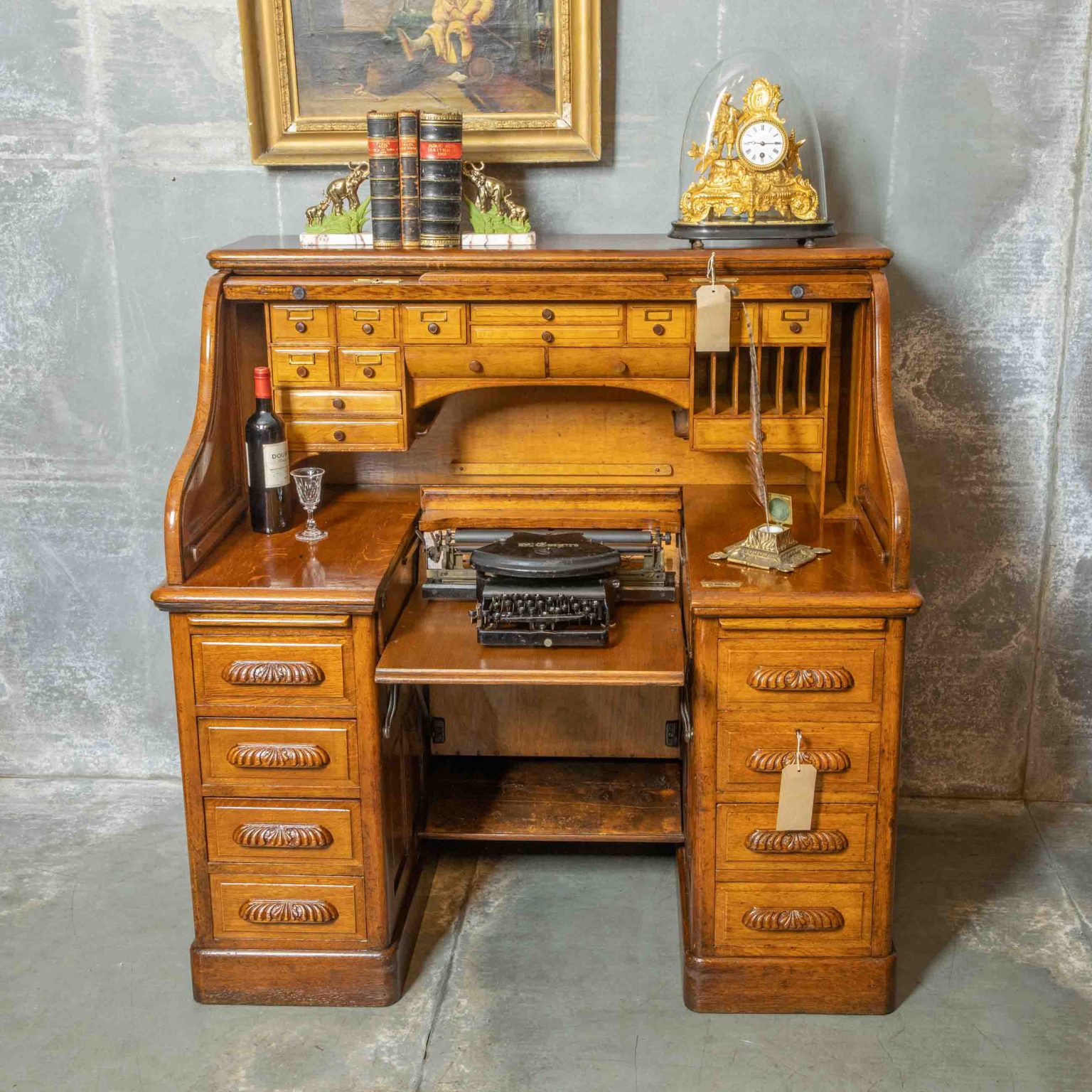 Edwardian Oak Typewriter Roll Top Desk - witchantiques.com