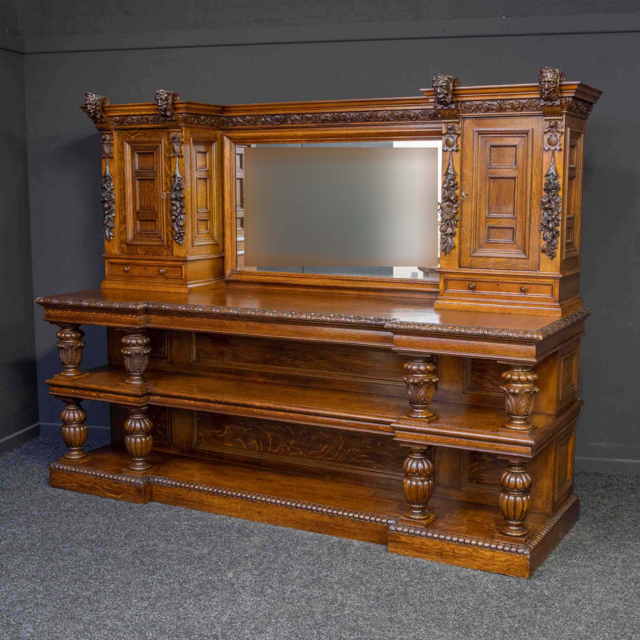 Large Victorian Oak Bar Buffet - witchantiques.com - Counters