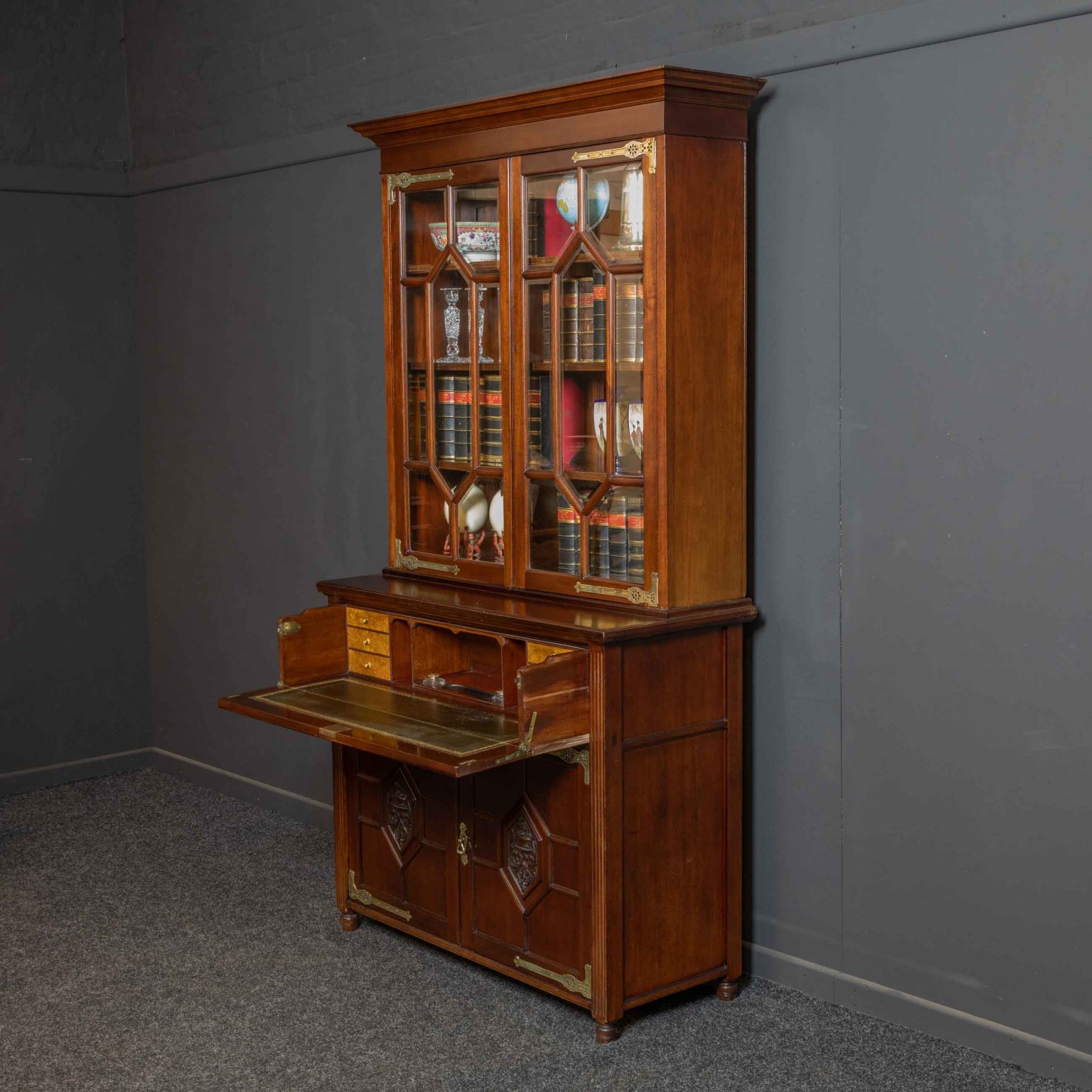 Victorian Walnut Secretaire Bookcase - Bookcases - witchantiques.com