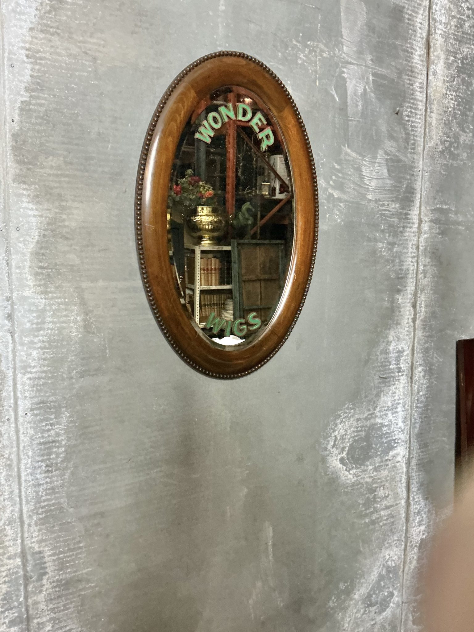 Antique advertising mirror – wonderwig - witchantiques.com